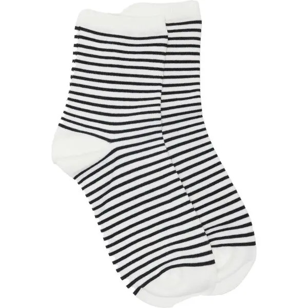 Nordstrom Flat Knit Rib Crew Socks - Black- White Stripe