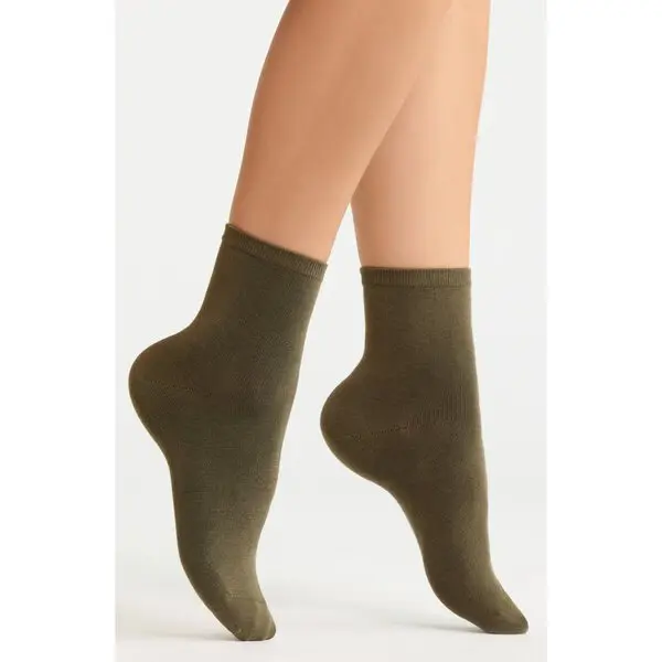 Nordstrom Flat Knit Rib Crew Socks - Olive Sarma