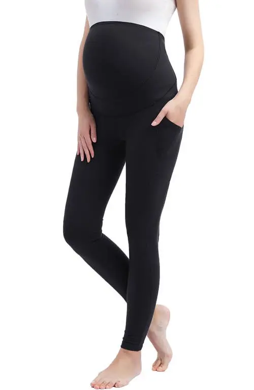 KIMI + KAI Joi Belly & Back Support Pocket Maternity Leggings - Black