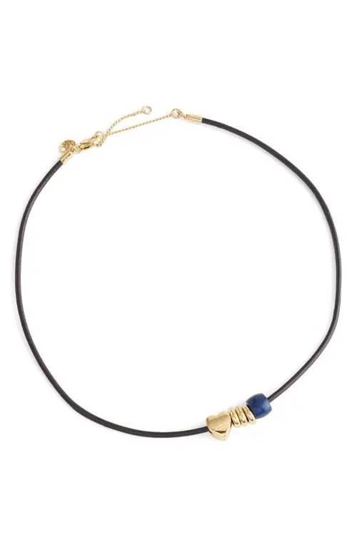 Madewell Lapis Lazuli Charm Leather Choker Necklace - Dark Carob