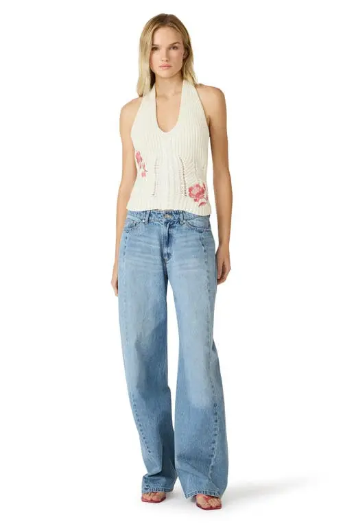 Steve Madden Floral Embroidered Crochet Knit Halter Top