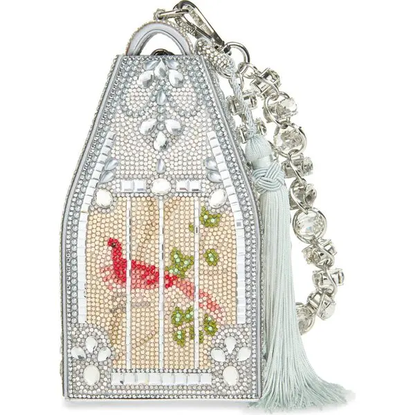 Judith Leiber Landmark Birdcage Crystal Minaudière - Silver Rhine Multi