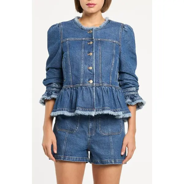 Cinq À Sept Frieda Peplum Denim Jacket - Tide