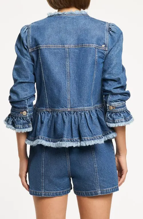 Cinq À Sept Frieda Peplum Denim Jacket - Tide