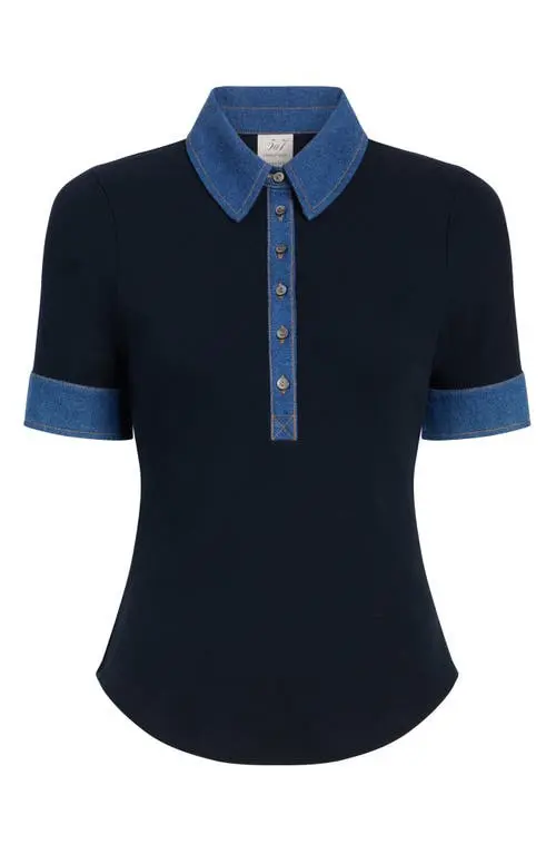 Cinq À Sept Denim Trim Rib Top