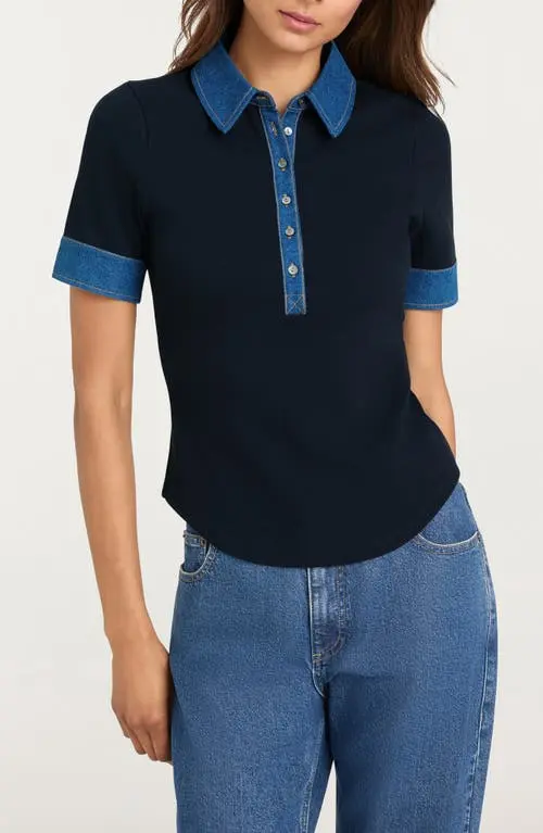 Cinq À Sept Denim Trim Rib Top