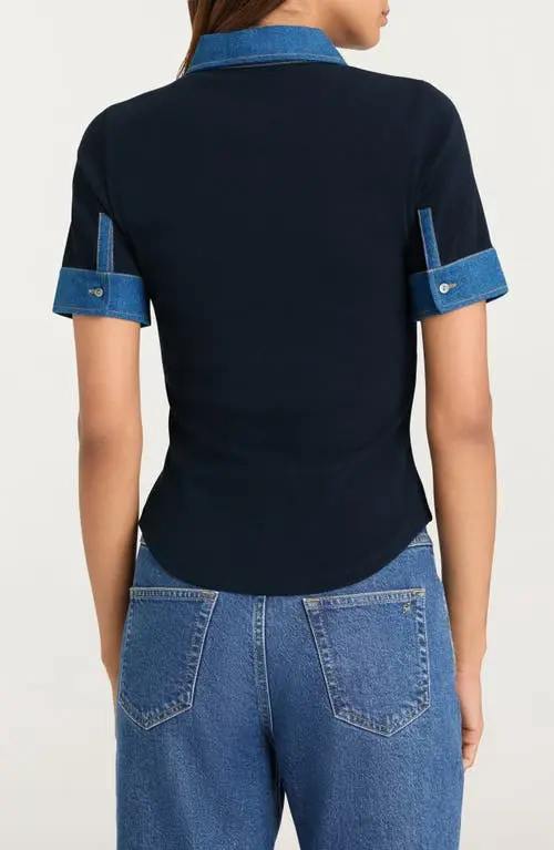 Cinq À Sept Denim Trim Rib Top