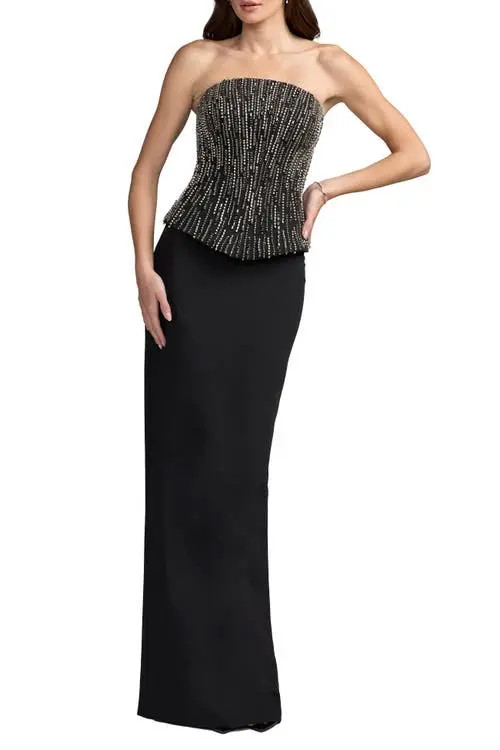 Mac Duggal Crepe Embellished Gown - Black