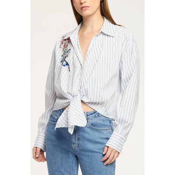 Cinq À Sept Marianna Twilight Spark Appliqué Shirt - White/cornflower