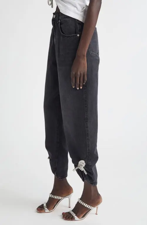 AREA Crystal Knot Straight Leg Jeans - Black