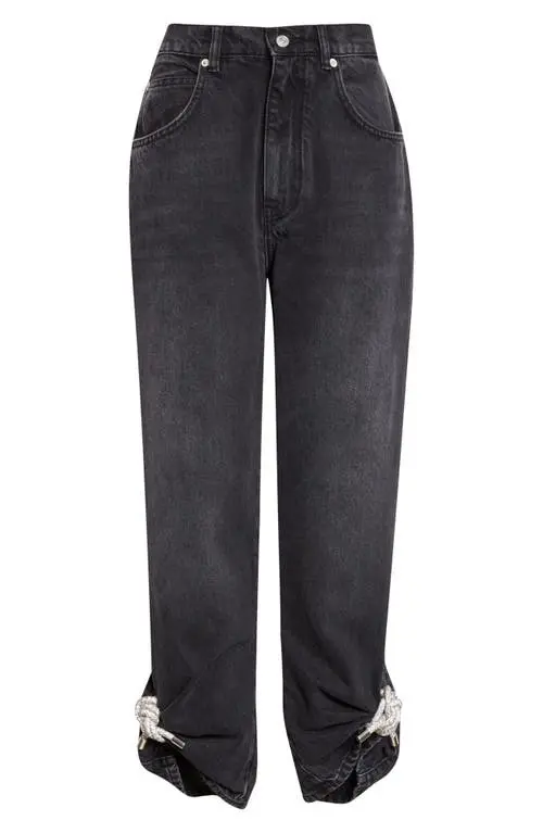 AREA Crystal Knot Straight Leg Jeans - Black
