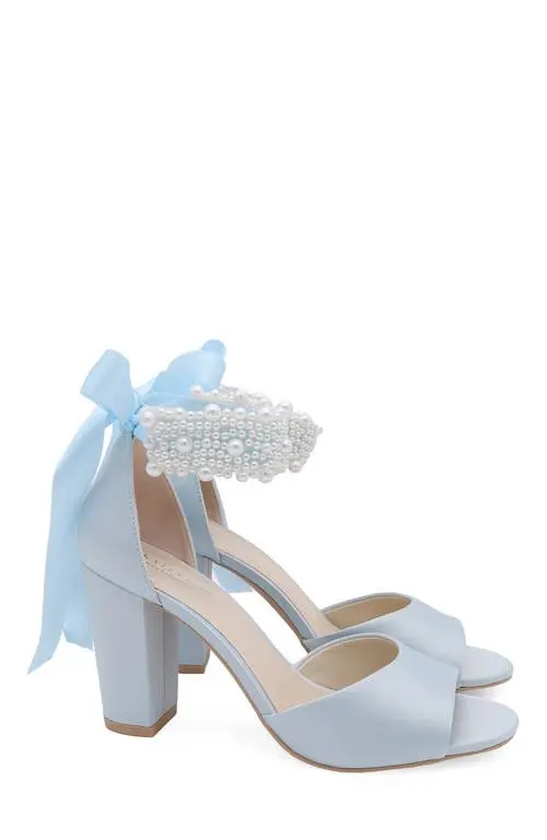 KAILEE P Sasha Satin Block Heel Sandals With Perla Strap - Light Blue