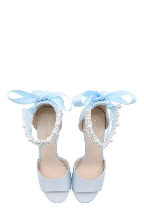 KAILEE P Sasha Satin Block Heel Sandals With Pearl Strap - Light Blue