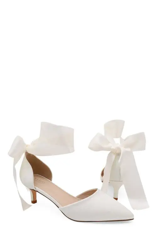 KAILEE P Farah Satin Pointed Toe Kitten Heel With Ribbon Tie - Ivory