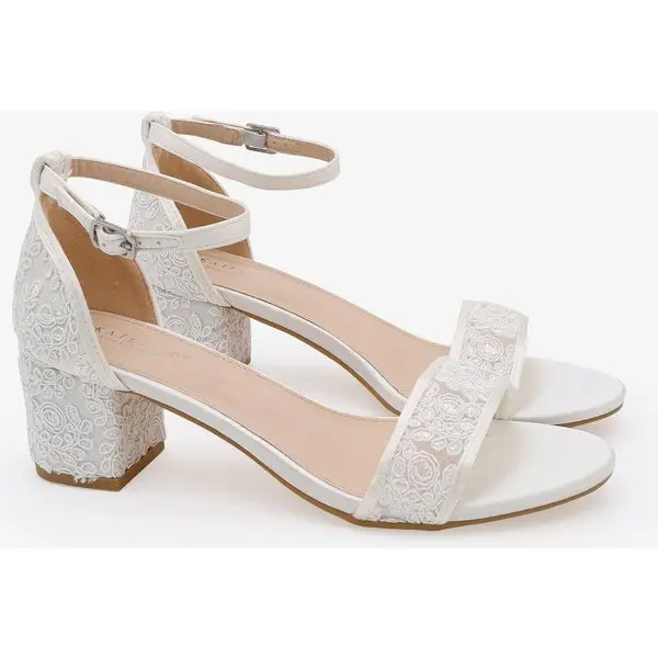 KAILEE P Jackie Crochet Lace Block Heel Sandals - White