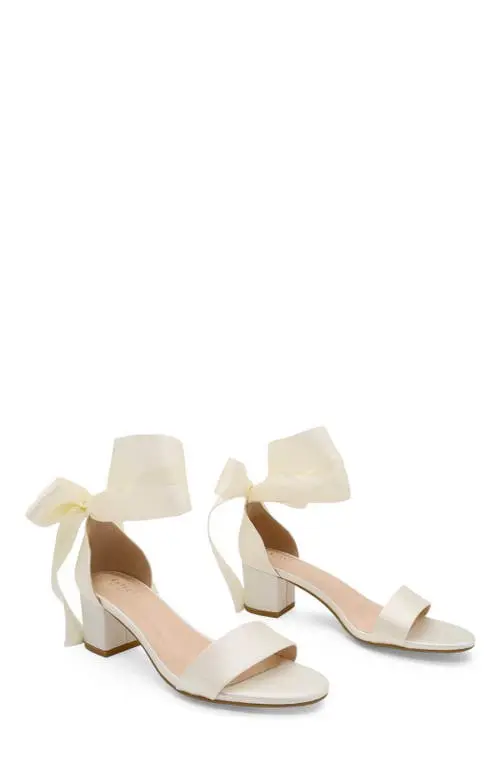 KAILEE P Naomi Satin Block Heel Sandals With Ribbon Tie - Ivory