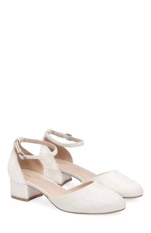 KAILEE P Yvonne Lace Round Toe Low Block Heel - White
