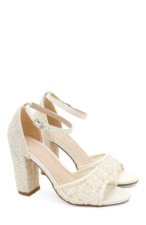 KAILEE P Faith Crochet Lace Block Heel Sandals - Ivory