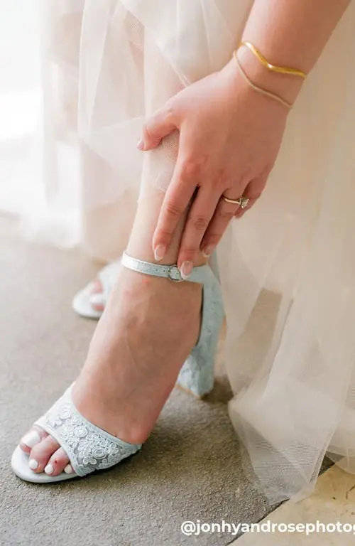 KAILEE P Faith Crochet Lace Block Heel Sandals - Light Blue