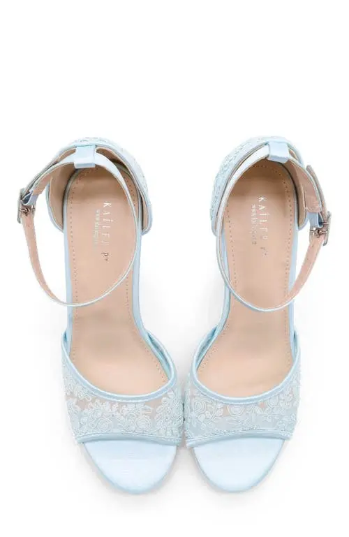 KAILEE P Faith Crochet Lace Block Heel Sandals - Light Blue
