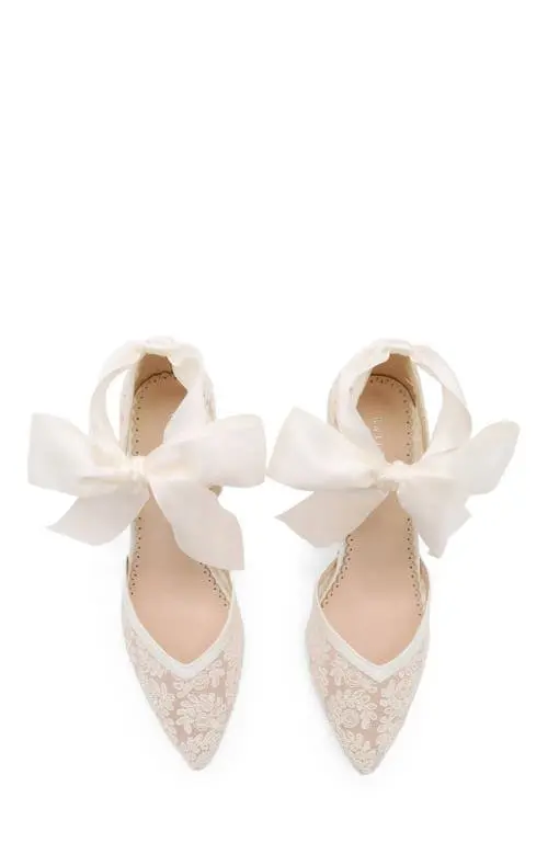 KAILEE P Abby Lace Block Heel With Satin Ankle Tie - Ivory