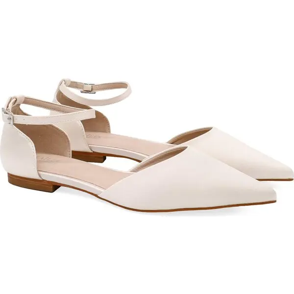 KAILEE P Bella Satin Pointed Toe Flats - Ivory