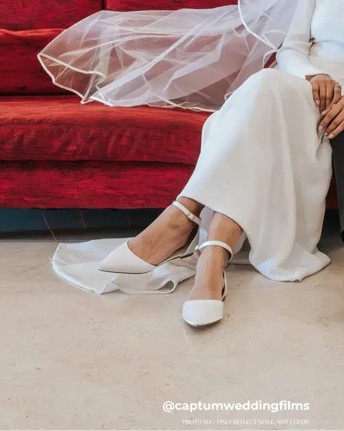 KAILEE P Bella Satin Pointed Toe Flats With Removable Ankle Strap - Ivory
