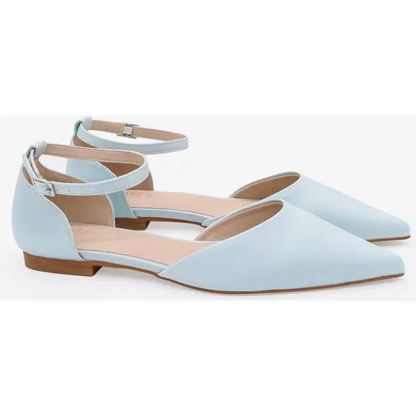 KAILEE P Bella Satin Pointed Toe Flats - Light Blue