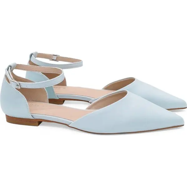 KAILEE P Bella Satin Pointed Toe Flats With Removable Ankle Strap - Light Blue