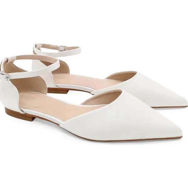 KAILEE P Bella Satin Pointed Toe Flats - White