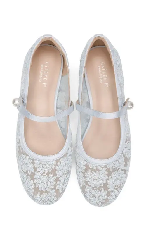KAILEE P Zora Crochet Lace Mary Jane Flats - Light Blue