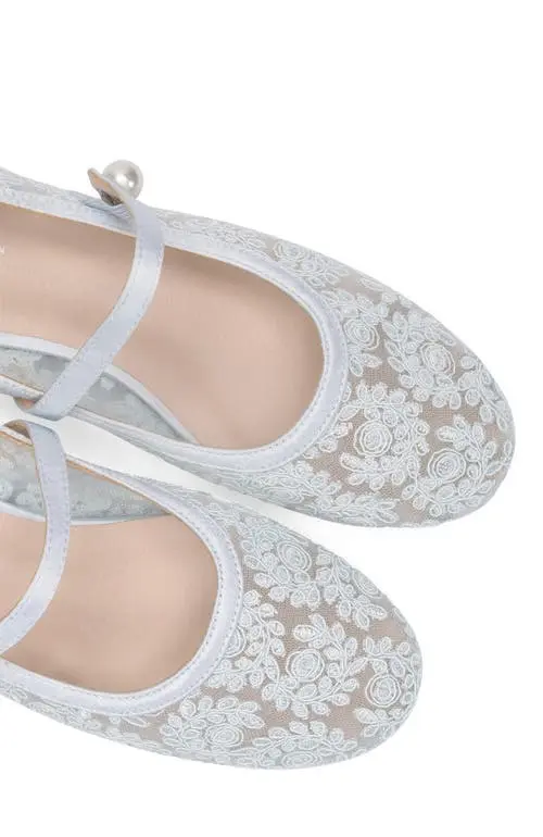 KAILEE P Zora Crochet Lace Mary Jane Flats - Light Blue