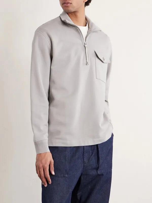 C.P. COMPANY Logo-embroidered Half-zip Cotton-fleece Sweatshirt