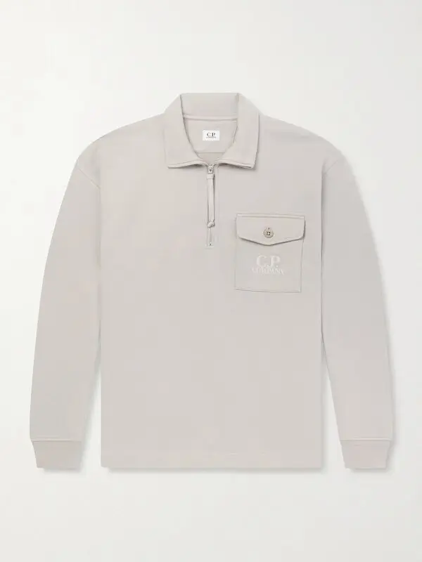 C.P. COMPANY Logo-embroidered Half-zip Cotton-fleece Sweatshirt