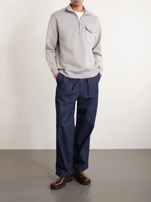 C.P. COMPANY Logo-embroidered Half-zip Cotton-fleece Sweatshirt