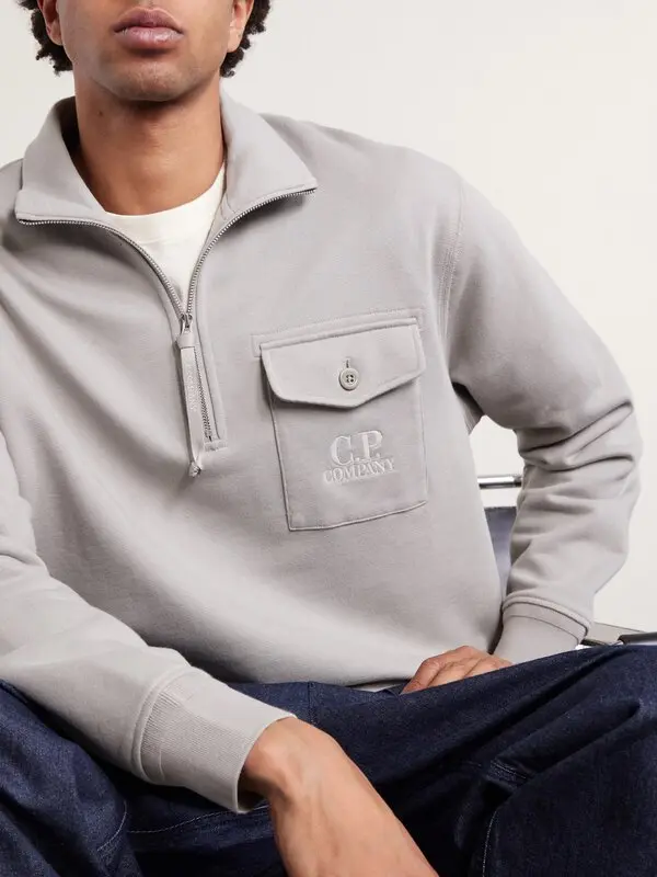 C.P. COMPANY Logo-embroidered Half-zip Cotton-fleece Sweatshirt