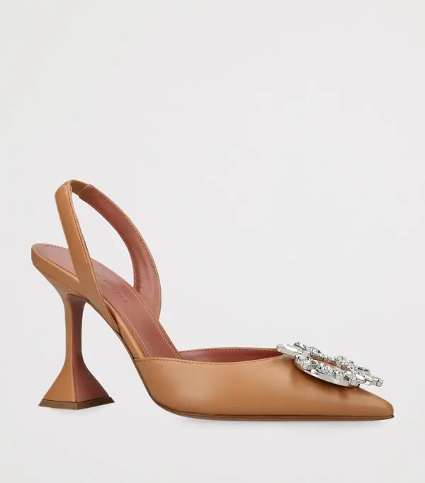Amina Muaddi Leather Begum Slingback Pumps 95 - Beige
