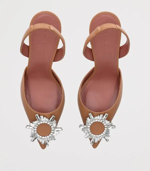 Amina Muaddi Leather Begum Slingback Pumps 95 - Beige