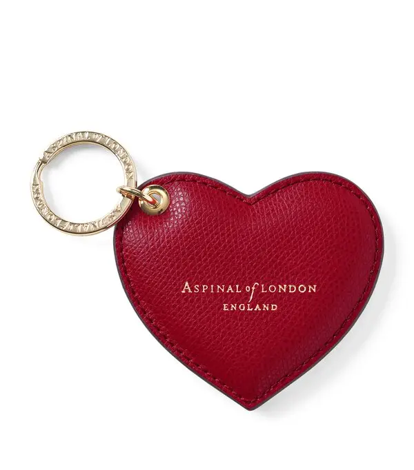 ASPINAL OF LONDON Grained Leather Heart Keyring - Red