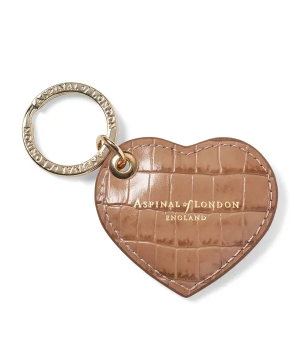 ASPINAL OF LONDON Small Leather Croc-embossed Heart Keyring - Brown