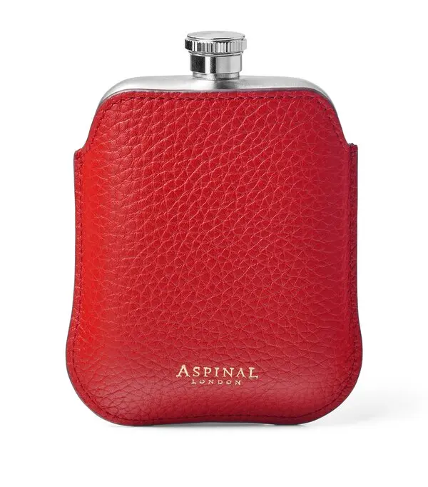 ASPINAL OF LONDON Stainless Steel And Leather Hip Flask - Red