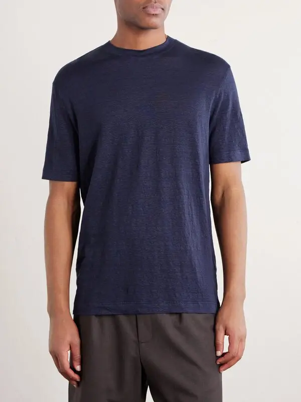 Thom Sweeney Linen-blend T-shirt - Blue