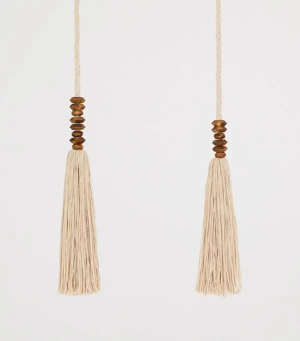 Balmain Cotton Rope Tie Belt With Wooden Beads And Fringe - Beige