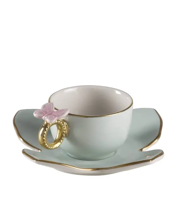 VILLARI Blooming Butterfly Coffee Cup And Saucer - Blue