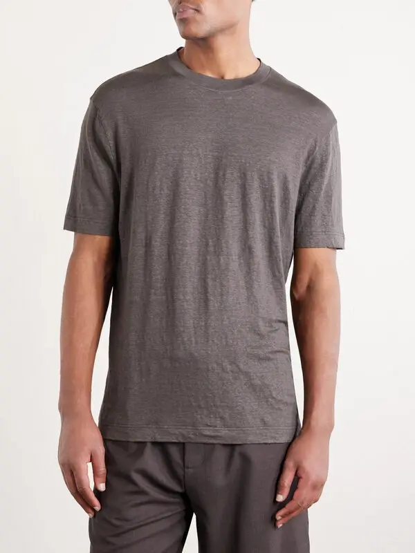 Thom Sweeney Linen-blend T-shirt - Brown
