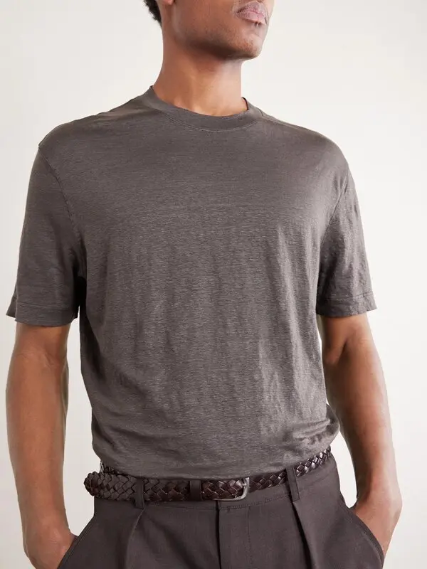 Thom Sweeney Linen-blend T-shirt - Brown