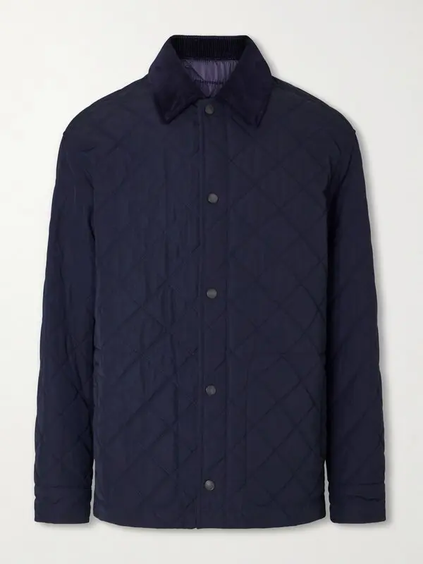 Purdey Corduroy-trimmed Padded Quilted Jacket - Blue