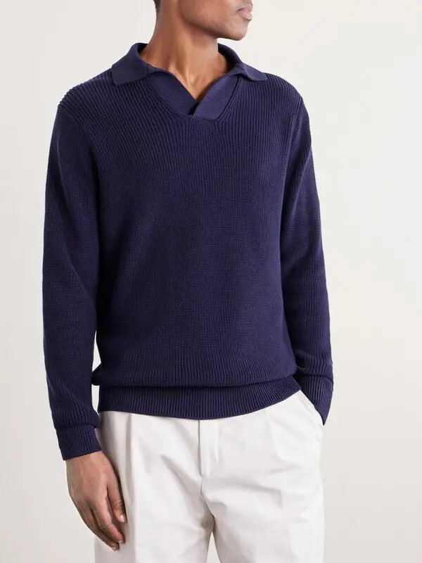 Thom Sweeney Cotton Polo Sweater - Blue