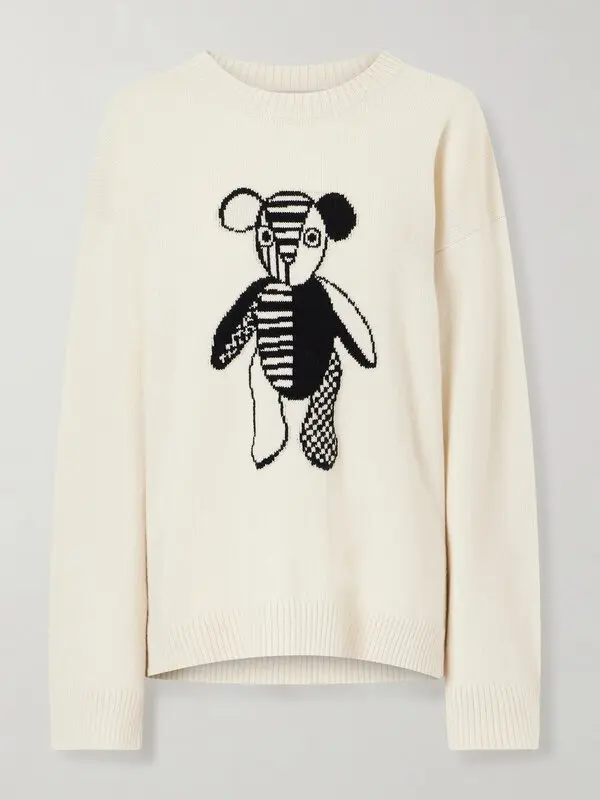 THE ELDER STATESMAN Teddy Intarsia-knit Cashmere Sweater - Ivory