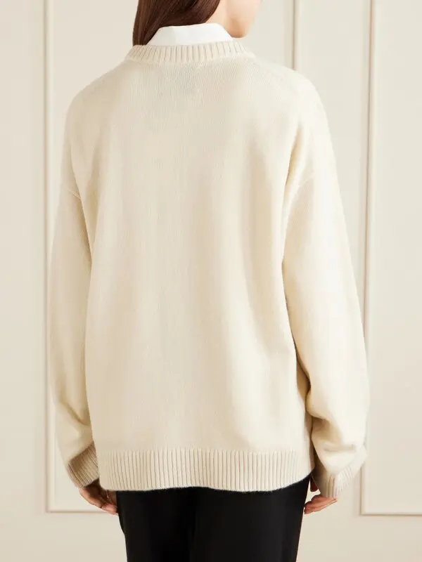THE ELDER STATESMAN Teddy Intarsia-knit Cashmere Sweater - Ivory